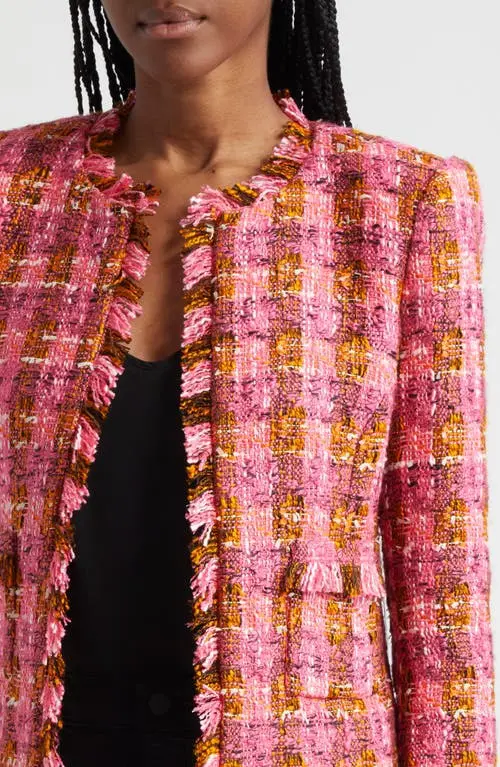 L'Agence Angelina Tweed Jacket In Fuchsia Pink/ Orange - 55
